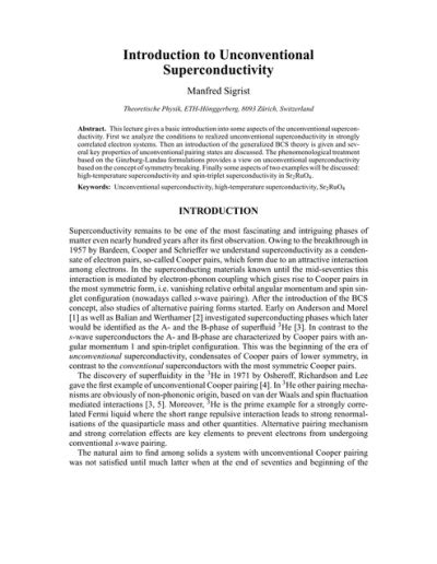 Introduction To Unconventional Superconductivity