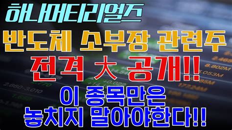 하나머티리얼즈 반도체 소부장 관련주 전격 공개 이 종목 놓치지 말아야합니다 차타고 6월 20일 분석종목 하나