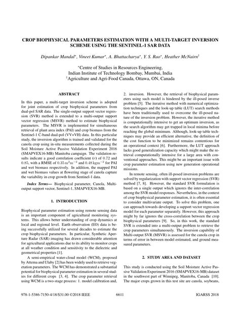 Pdf Crop Biophysical Parameters Estimation With A Multi Target Inversion Scheme Using The