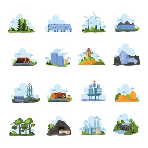 Renewable And Nonrenewable Resources Flat Icons 19774686 Vector Art At Vecteezy