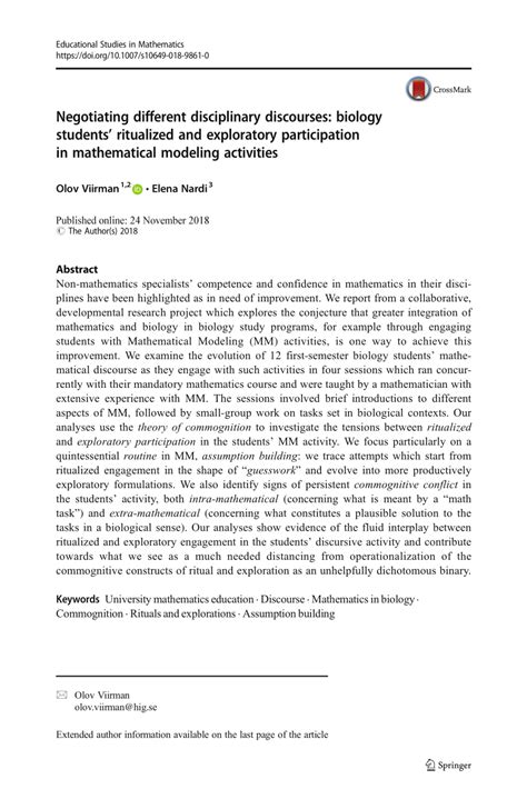 Pdf Negotiating Different Disciplinary Discourses Biology Students