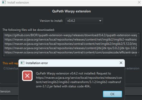 Qupath 06 Warpy Extension Install Error Image Analysis Imagesc Forum