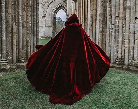 Red Velvet Cape Hooded Cloak Riding Hood Cloak With Train Very Etsy