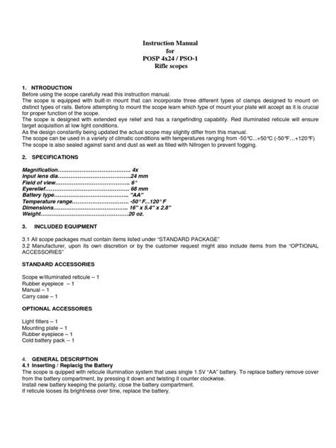 Posp 4x24 Pso 1 Rifle Scopes Instruction Manual Pdf Telescopic