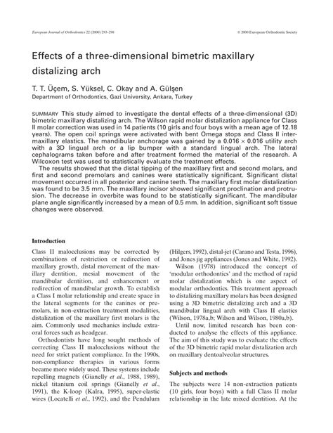 Pdf Effects Of A Three Dimensional Bimetric Maxillary Distalizing Arch