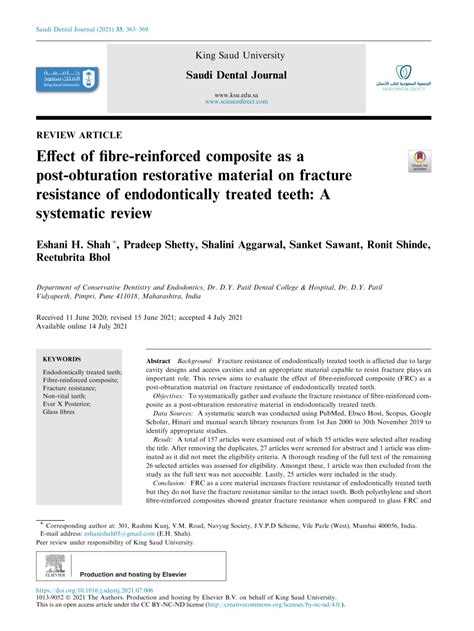 Pdf Effect Of Fibre Reinforced Composite As A Post Obturation Restorative Material On Fracture