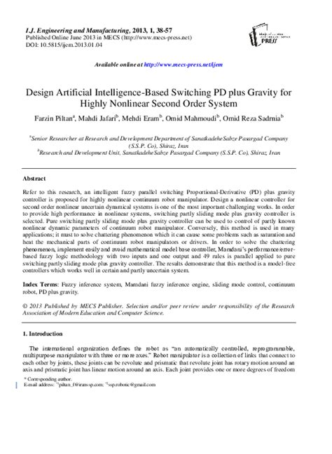 pdf design artificial intelligence based switching pd plus gravity for highly nonlinear second