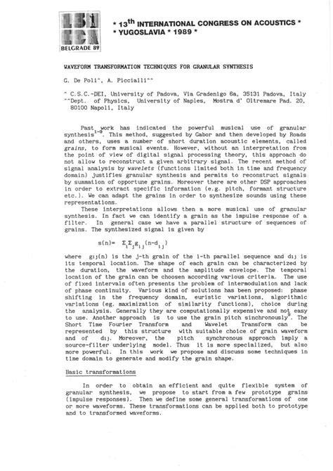 Pdf Waveform Transformation Techniques For Granular Synthesis