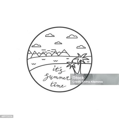 여름 벡터 일러스트 레이 션 팜 바다 햇빛 구름 및 손 글자를 그려 0명에 대한 스톡 벡터 아트 및 기타 이미지 0명 개념과 주제 계절 Istock