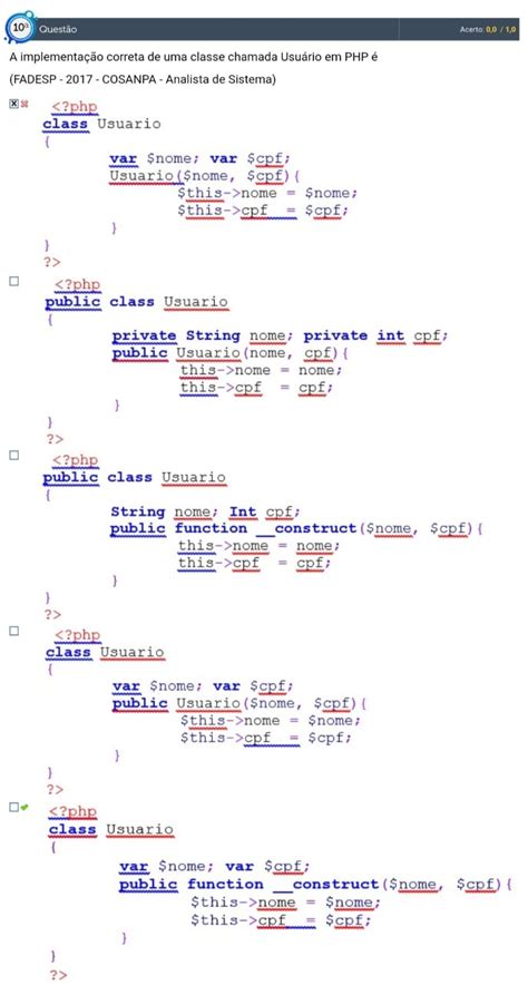 A Implementação Correta De Uma Classe Chamada Usuário Em Php é Fadesp
