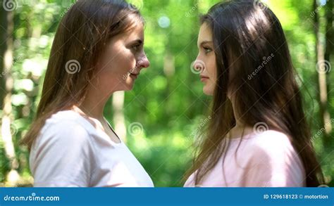 Beautiful Lesbians Looking Passionately At Each Other Intimate Moment