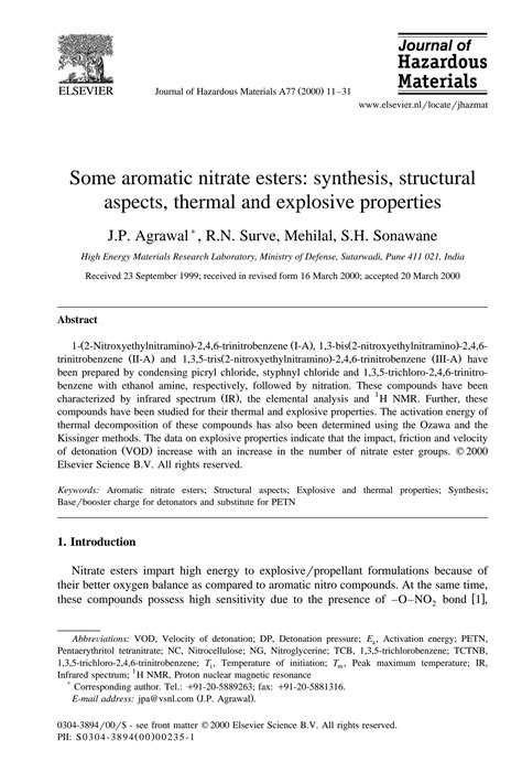 Solution Some Aromatic Nitrate Esters Synthesis Structural Aspects Thermal And Explosive