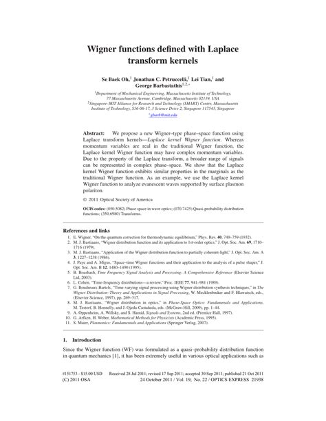 Pdf Wigner Functions Defined With Laplace Transform Kernels