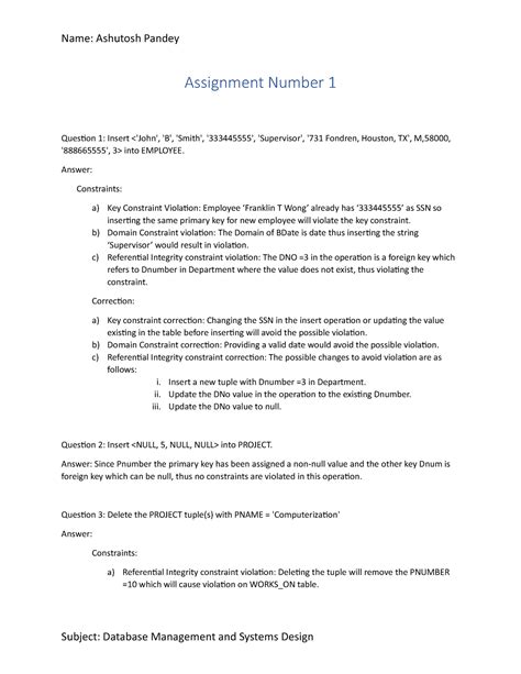 assignment number 1 dmsd name ashutosh pandey subject database