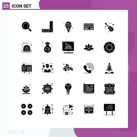 Pictogram Set of 25 Simple Solid Glyphs of love song park guitar back Editable Vector Design ...