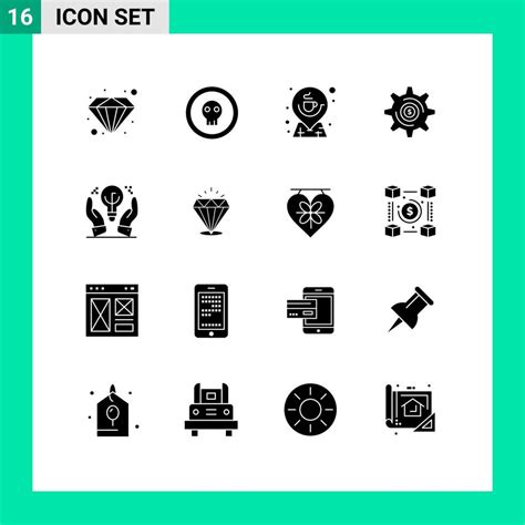 Set Of 16 Vector Solid Glyphs On Grid For Protected Ideas Money Coffee