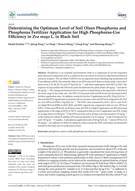 Determining the Optimum Level of Soil Olsen Phosphorus and Phosphorus Fertilizer Application for ...