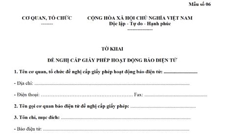 Mẫu tờ khai đề nghị cấp giấy phép hoạt động báo điện tử là mẫu nào Khi thay đổi nội dung ghi