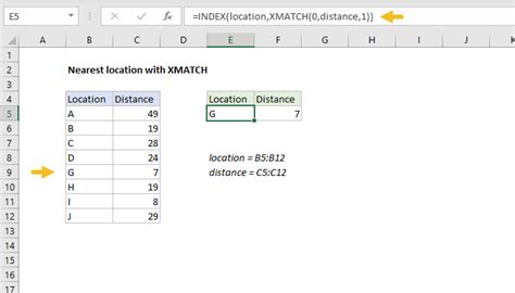 Excel Formula Nearest Location With Xmatch Exceljet
