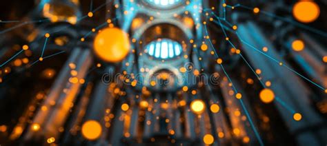 Historic Architectural Interior With Digital Overlay Of Abstract