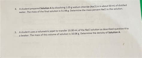 Solved A Student Prepared Solution A By Dissolving G Chegg