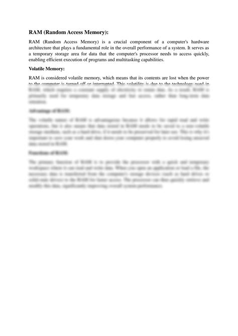 Solution Describe Ram Is Ram A Volitile Memory Its Function And