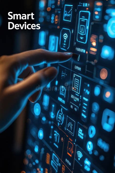 Hand Interacting With Futuristic Smart Home Interface Glowing With