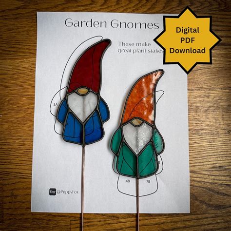 Stained Glass Pattern Digital File Pdf Png Gnome Gardenplant