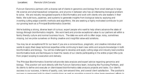 Job Description Computational Biologist Bioinformatics Scientist