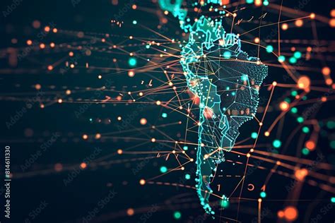 Abstract Digital Map Of South America Concept Of Global Network And