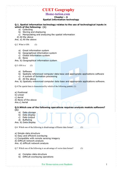 Mcq Based Questions For Cuet Class 12 Geography Chapter 6 Spatial Information Technology