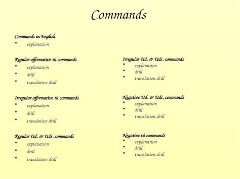 Ppt Commands Commands In English Explanation Regular Affirmative Tú
