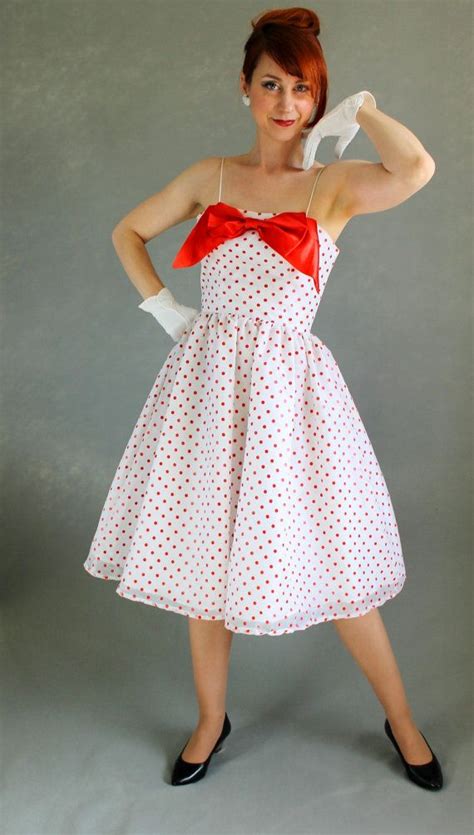 Sale 1960s White Red Polka Dots Party Dress Mad Men Etsy Red Polka