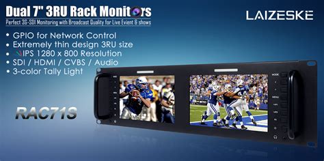 Dual 7 3ru Ips 1280x800 Broadcast Lcd Rack Mount Monitor With 3g Sdi Hdmi Av Input And Output
