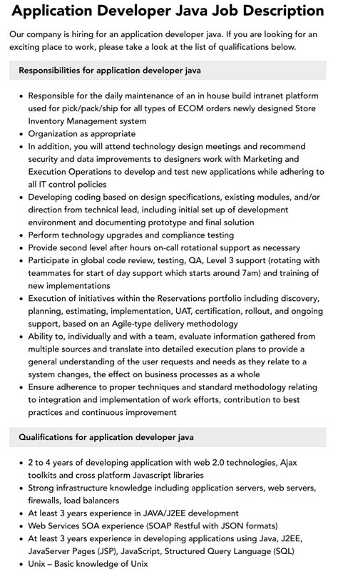 Application Developer Java Job Description Velvet Jobs