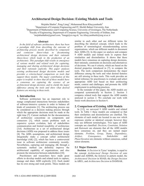 Solution Architectural Design Decision Existing Models And Tools