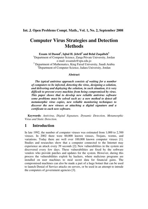 PDF Computer Virus Strategies And Detection Methods