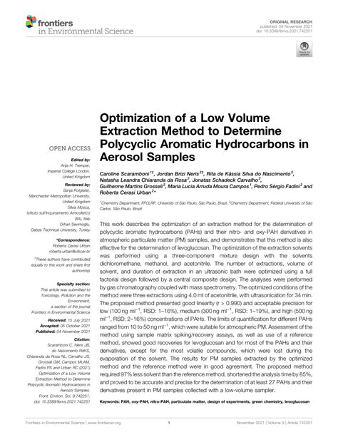 Pdf Optimization Of A Low Volume Extraction Method To Determine Polycyclic Aromatic