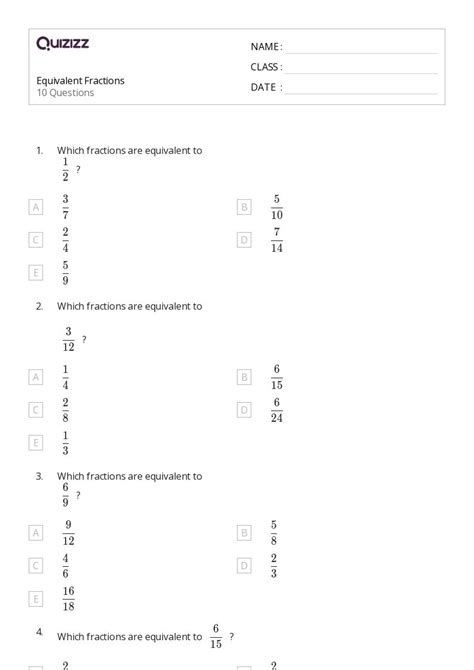 50 Equivalent Fractions Worksheets On Quizizz Free And Printable