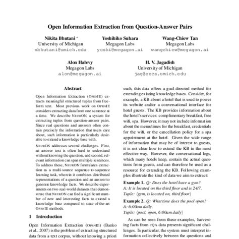 Open Information Extraction From Question Answer Pairs Acl Anthology