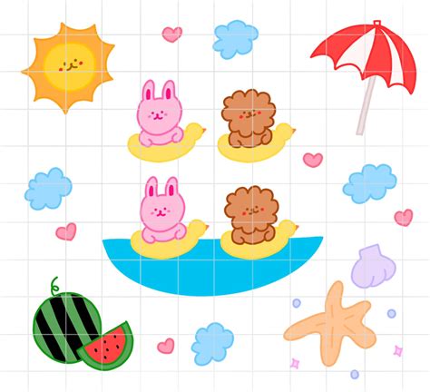 굿노트 다이어리 ️ 꾸밀 때 쓰기 좋은 직접그린 여름 휴가 스티커 달달구리 디저트 스티커 공유 💙 막생정 쭉빵카페