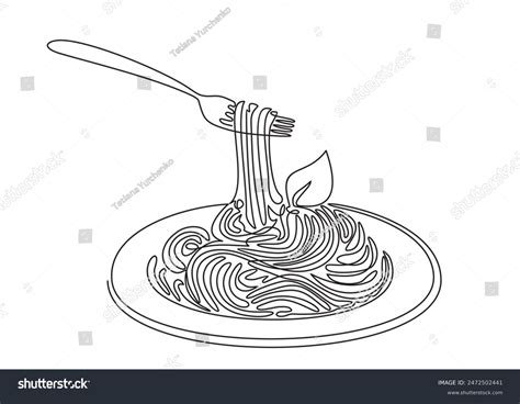 Single Continuous Line Drawing Delicious Spaghetti Stock Vector