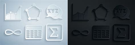 계산기 Xyz 좌표계 무한대 시그마 기호 기하학적 그림 오각형 프리즘 및 그래프 일정 차트 다이어그램 아이콘을 설정합니다 벡터 3차원 형태에 대한 스톡 벡터 아트 및 기타