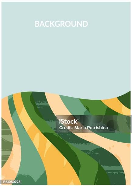 추상적인 미적 에코 그린 콜라주 디자인 유기 자연 모양 벡터 그림입니다 조경 패턴 구성입니다 기하학적 필드 장식 현대 수직 포스터 현대 필드 배경 들에 대한 스톡 벡터 아트