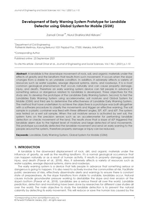 PDF Development Of Landslide Early Warning System Prototype Using Global System For Mobile Gsm