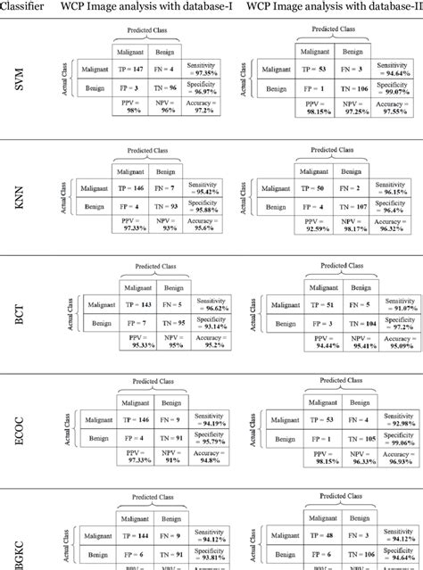 Classification Performances Of Wcp Images With Databases I And Ii