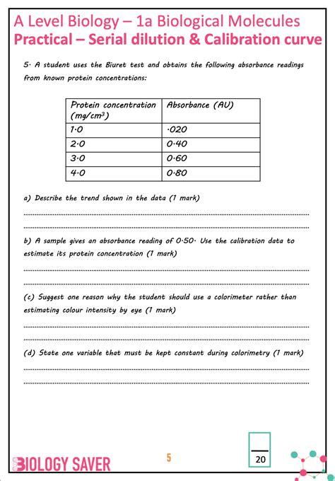 A Level Bio Practical 1a Serial Dilutions And Calibration Curve Teaching Resources