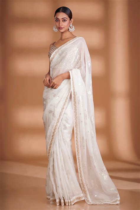 White And Gold Wedding Sarees