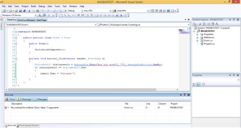 Visual Studio 2008 C MessageBox With DialogResult Giving No Overload For Method Show Takes