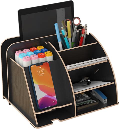 Nuodwell Wooden Desk Organiser With Phone Docking Station Office